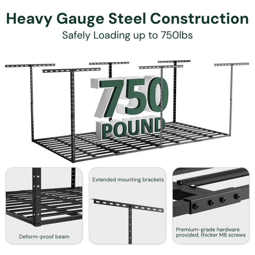 SunsGrove Overhead Garage Storage Rack, 750LBS Adjustable Ceiling Moun ...
